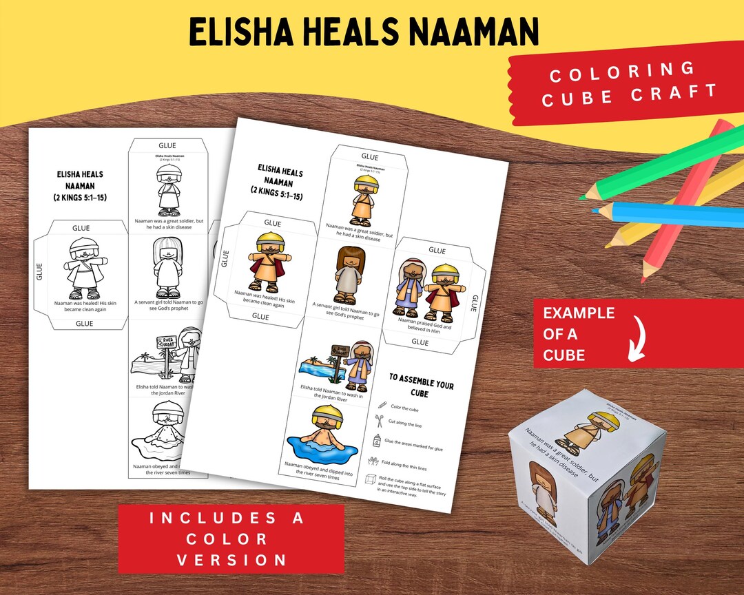 Elisha Heals Naaman Coloring Cube | 2 Kings 5:1–15 Bible Story Craft ...