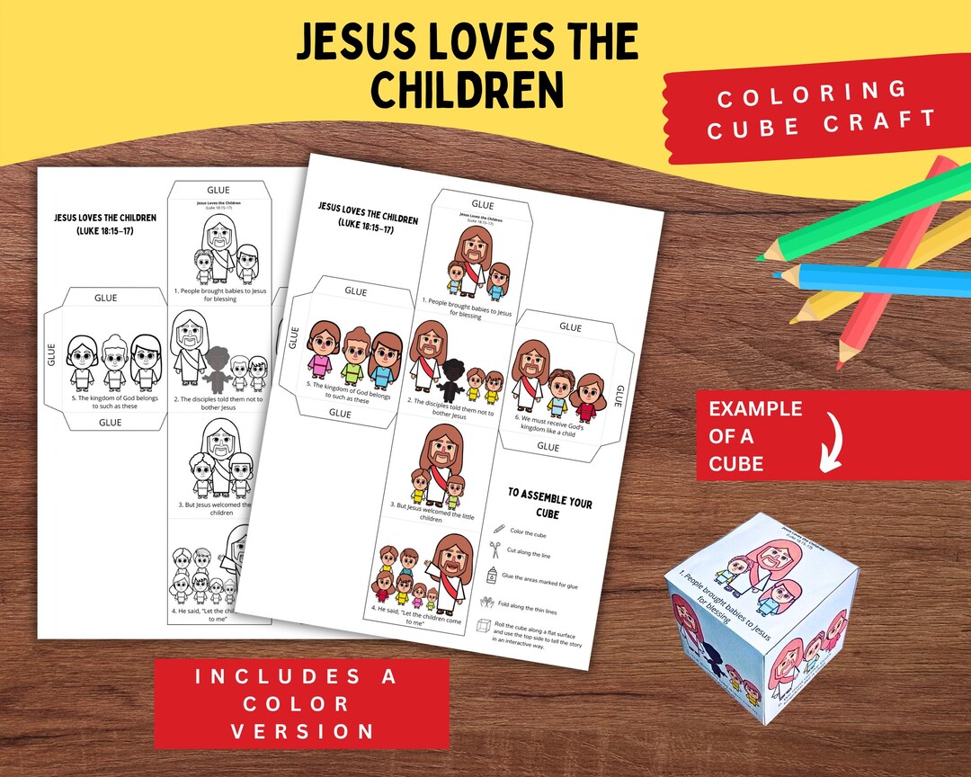 Jesus Loves the Children Coloring Cube | Luke 18:15–17 Bible Story ...