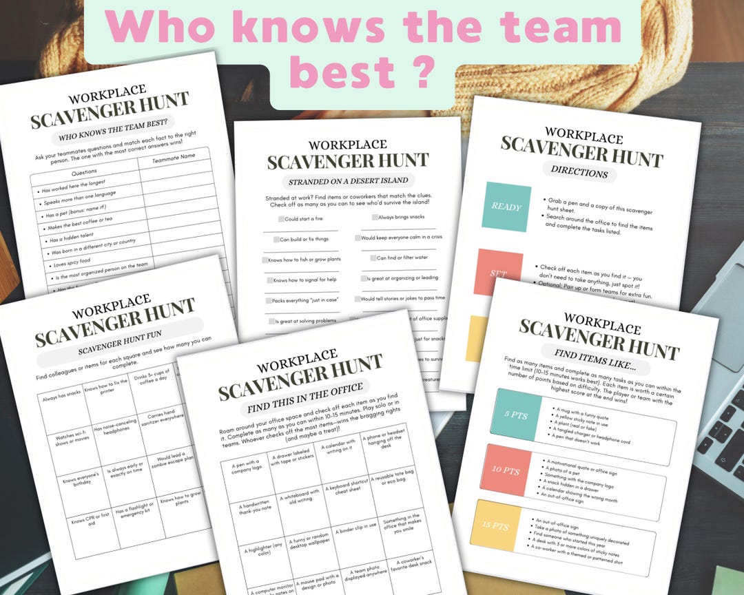 Workplace Scavenger Hunt Bundle | Fun Team Building Office Games for ...
