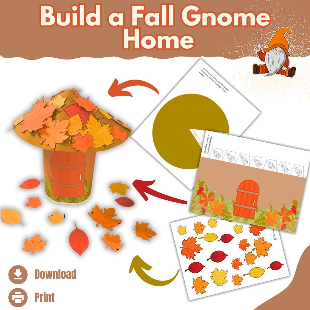 Gnome Craft for Kids, Build a Fall Gnome Home, Printable Cut & Paste ...