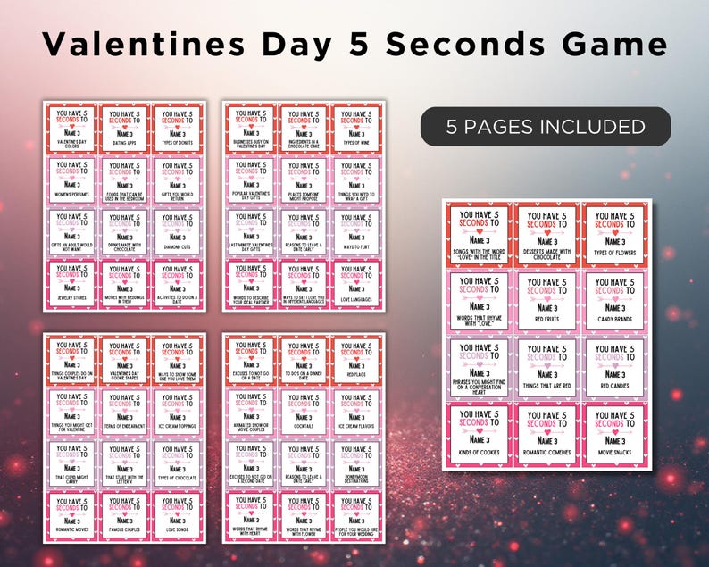 Valentine’s Day Party Game for Kids Adults | 5 Seconds Challenge Cards ...