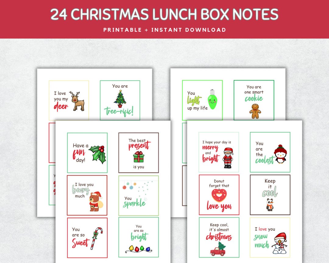 Christmas Lunch Box Notes for Kids, Winter Lunchbox Notes, Lunchbox ...
