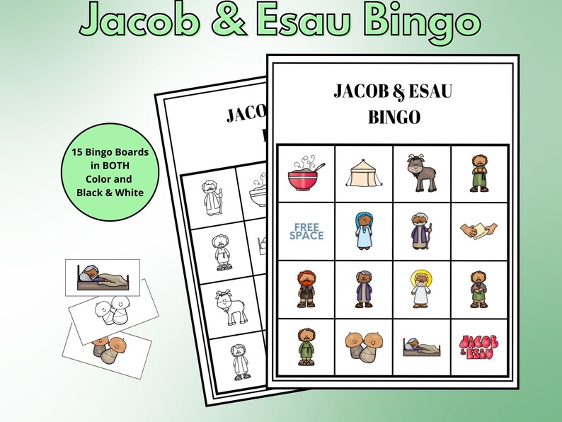 Jacob and Esau Bingo Set for Kids - Bible Story Activity, Jacob and ...