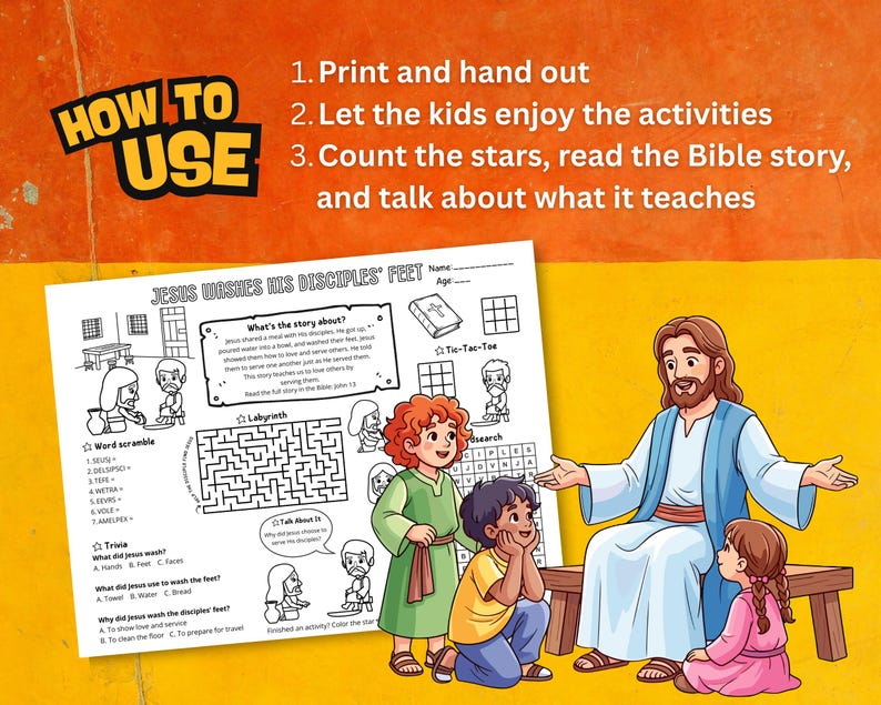 Jesus Washes His Disciples’ Feet Bible Story Placemat | John 13 Foot ...
