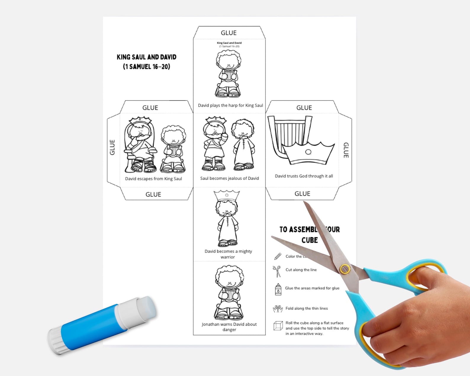 David and Saul Bible Story Cube | Printable Craft for Kids | 1 Samuel ...