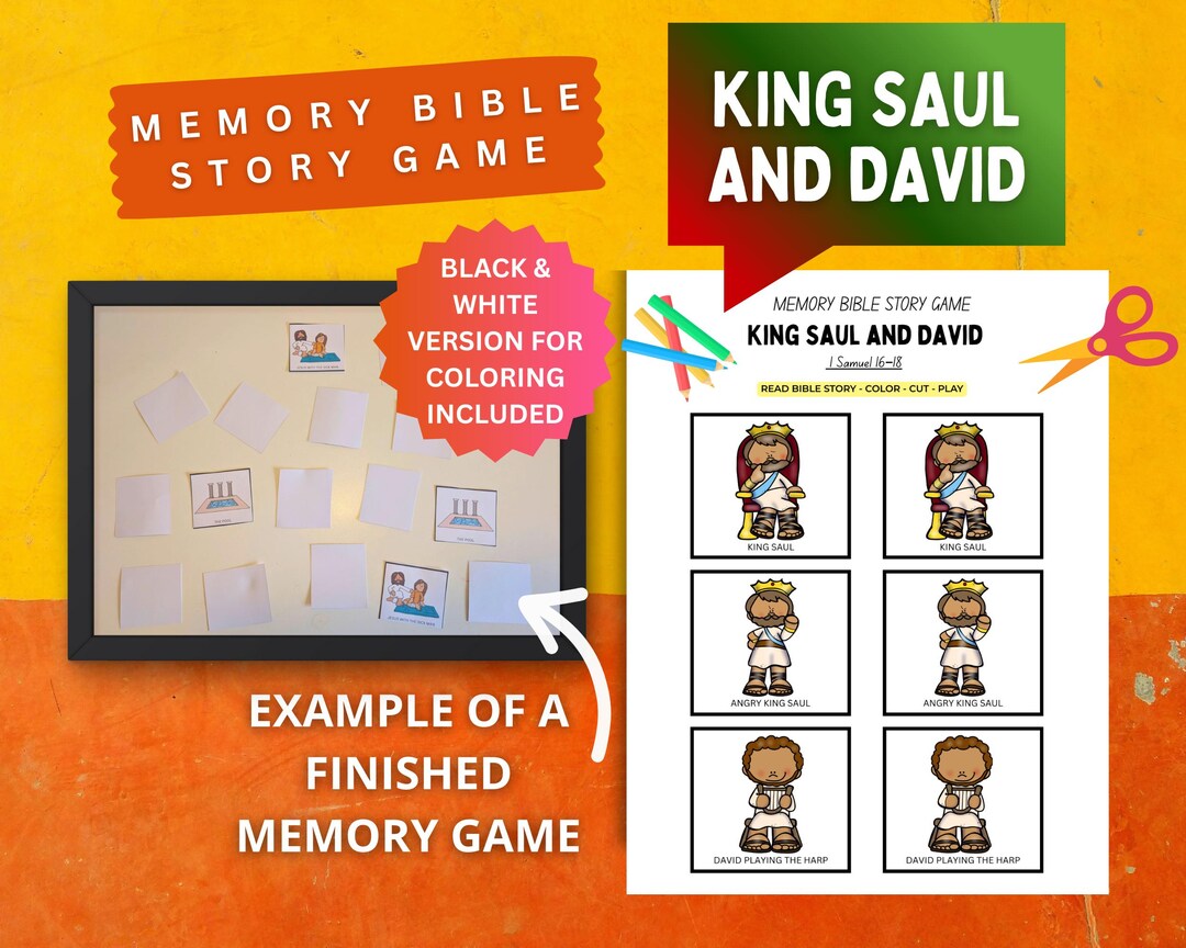 King Saul and David Bible Story Memory Game | 1 Samuel 16–18 | David ...
