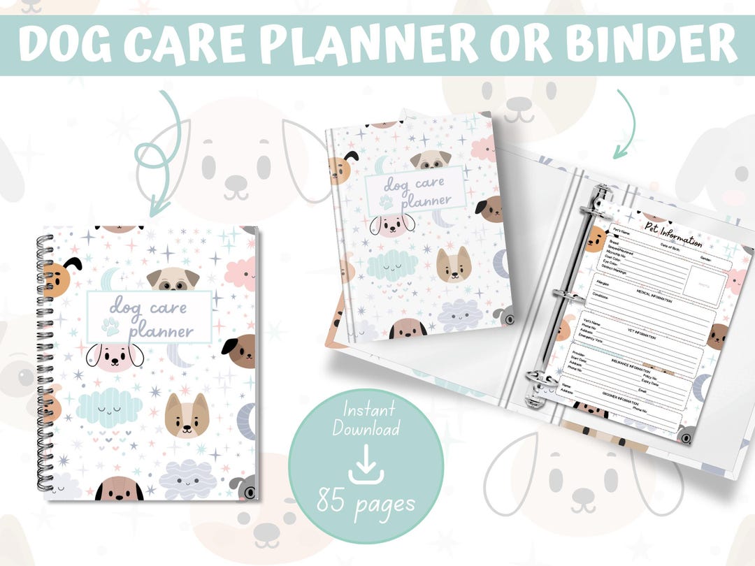 Dog Planner 85 Pages, Printable Planner, Dog Care Journal, Dog Planner ...