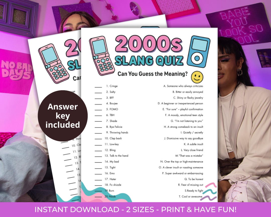 2000s Slang Quiz Game Printable – Retro Y2K Party Game for Adults ...