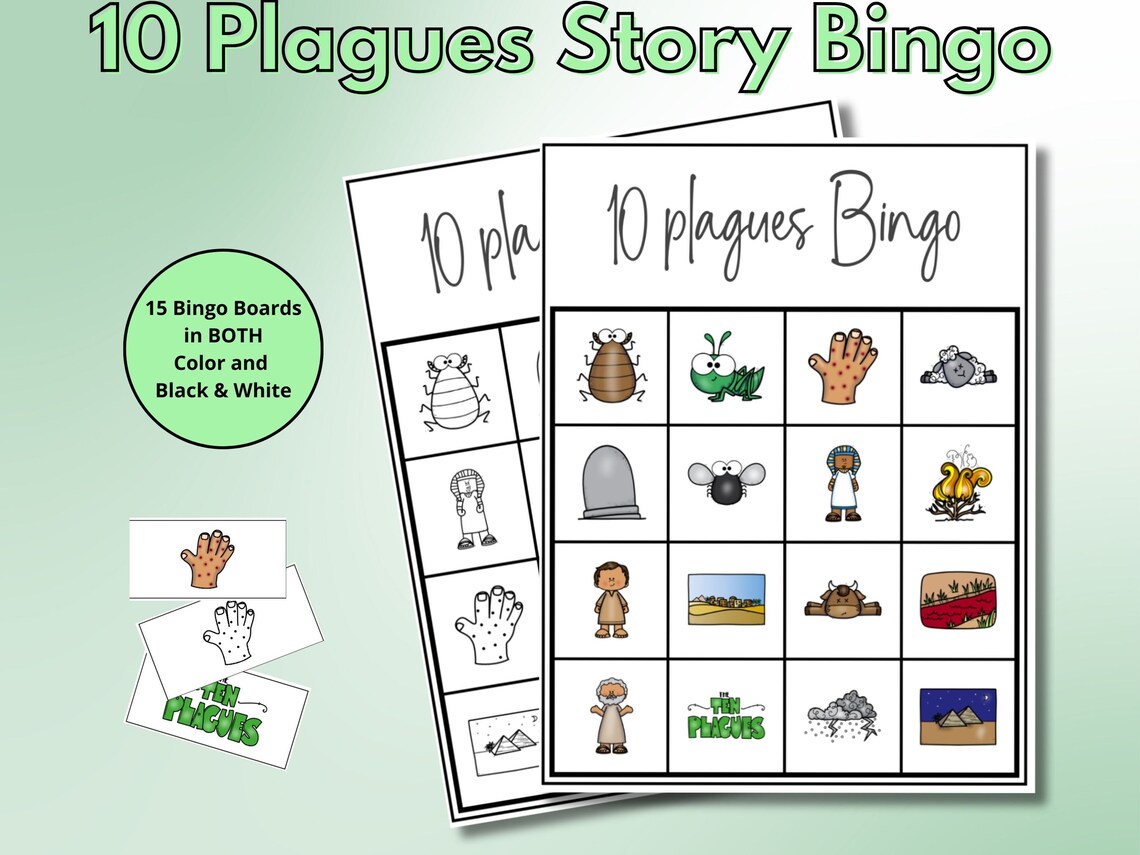 10 Plagues Bible Story Bingo Set for Kids - Bible Story Activity, Moses ...