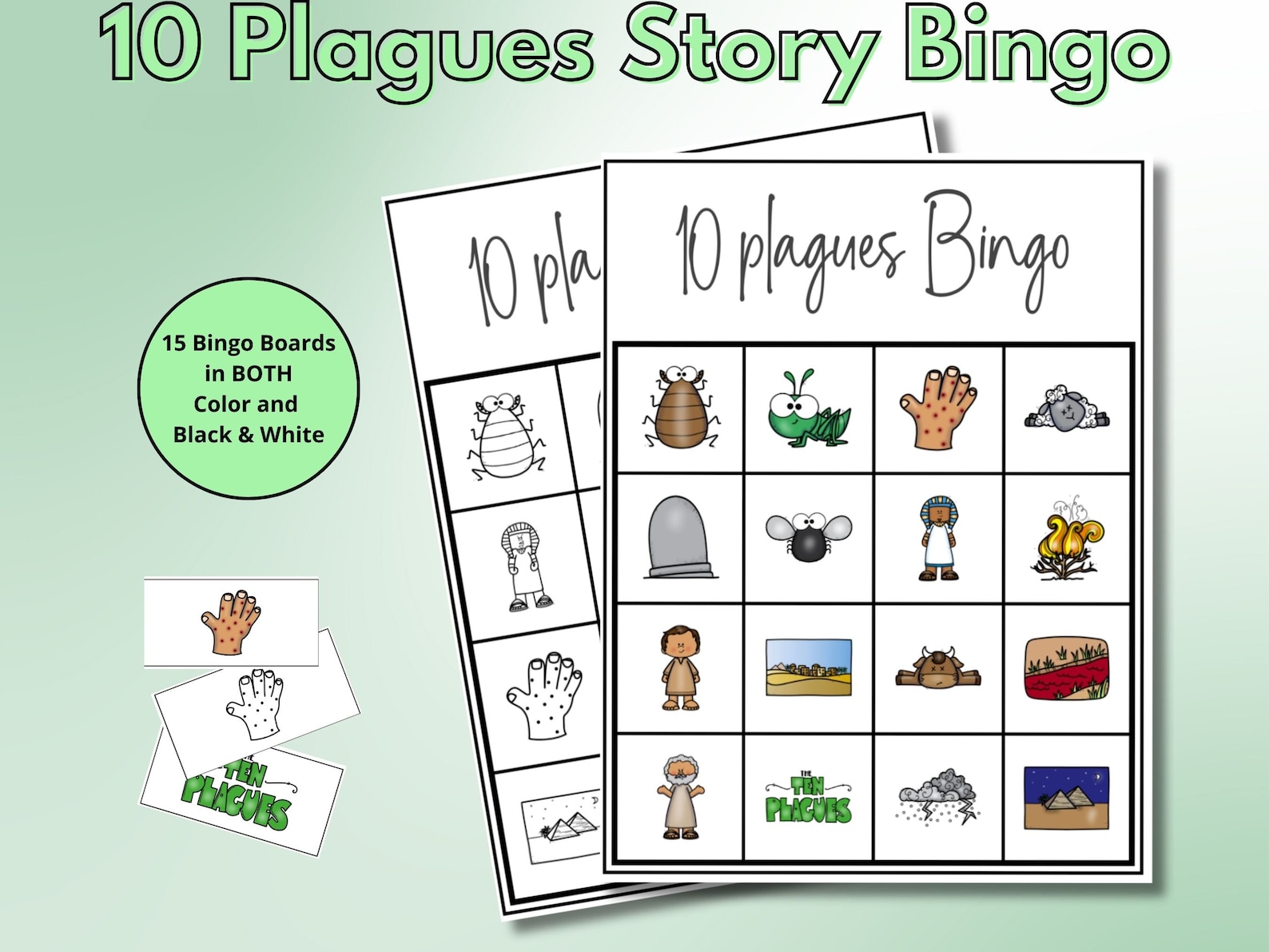 10 Plagues Bible Story Bingo Set for Kids - Bible Story Activity, Moses ...