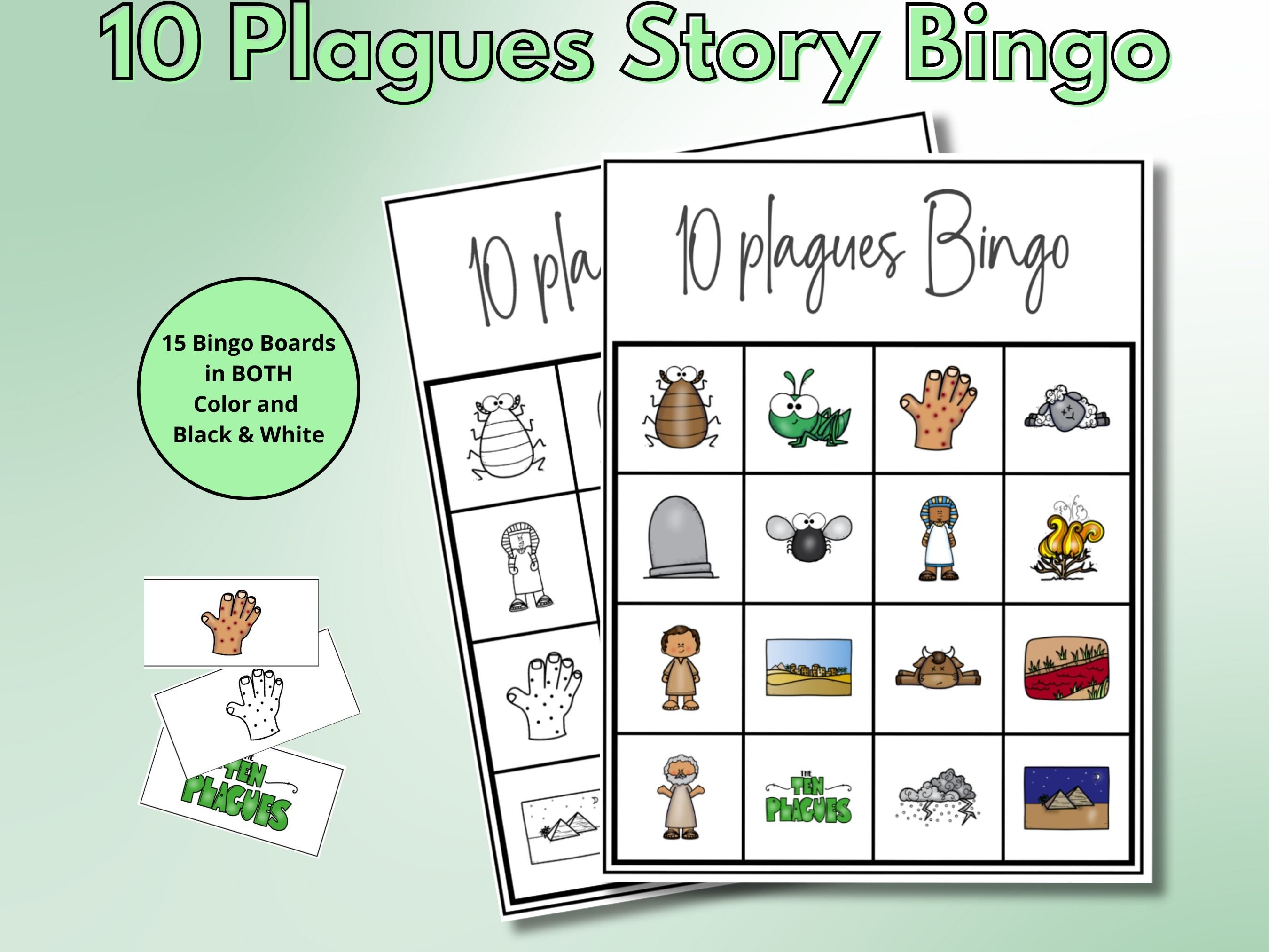 10 Plagues Bible Story Bingo Set for Kids - Bible Story Activity, Moses ...