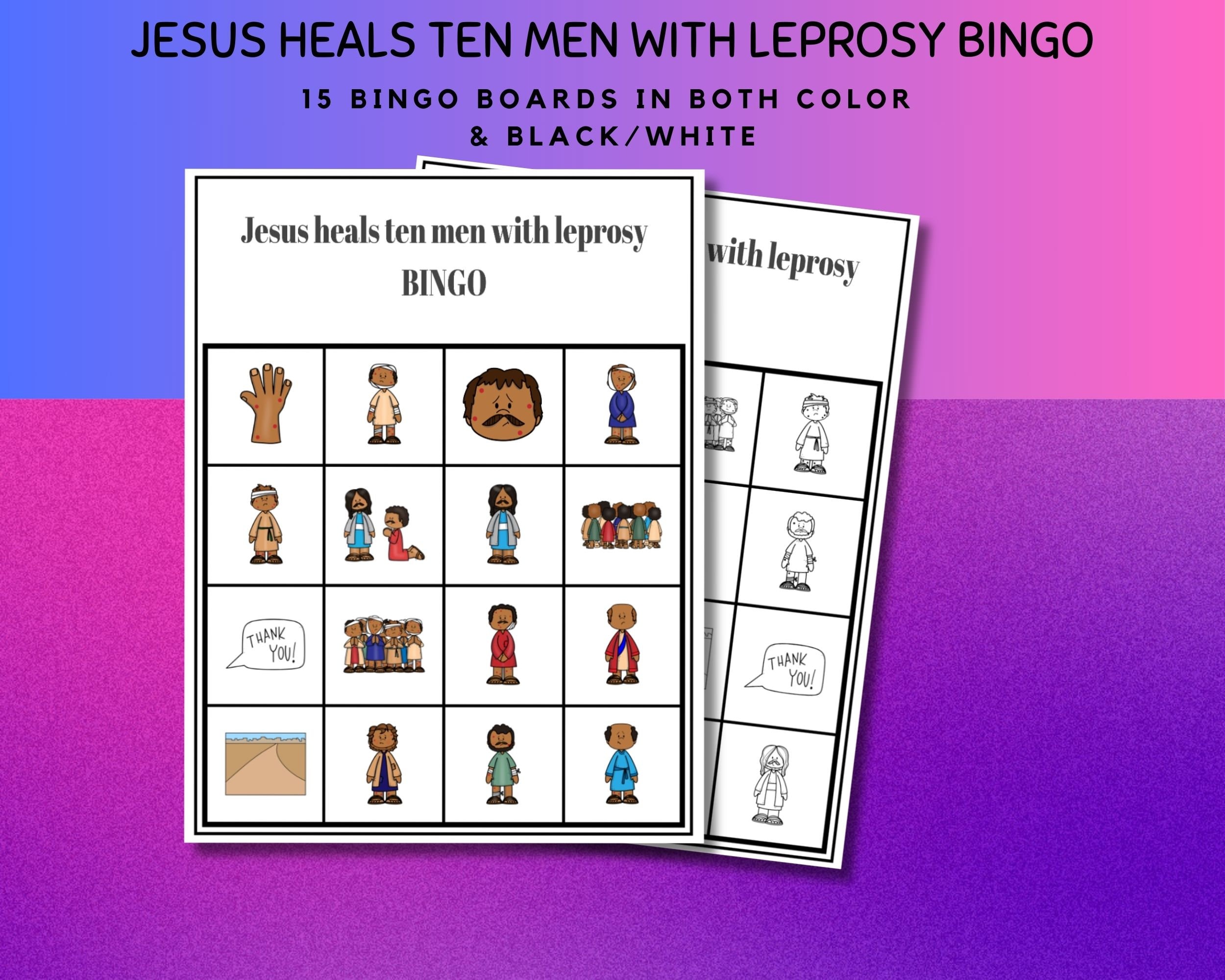 Jesus Heals 10 Men With Leprosy Bingo Set for Kids, Jesus Heals Ten Men ...