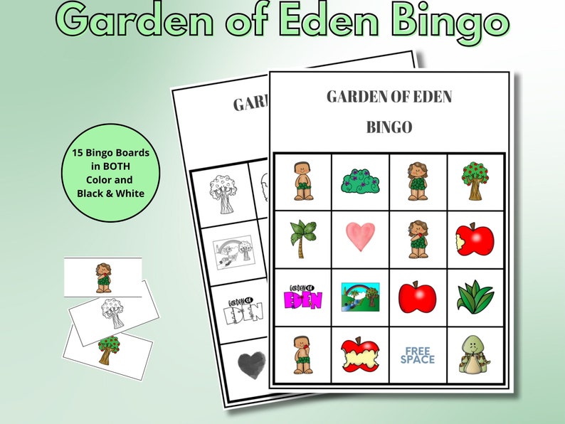 Garden of Eden Bingo Set for Kids - Bible Story Activity, Adam and Eve ...