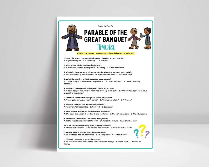 Parable of the Great Banquet Bible Trivia Game | Wedding Feast Parable ...