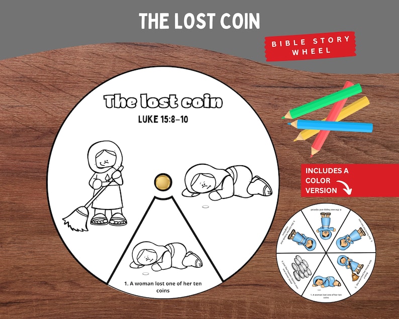 Parable of the Lost Coin Coloring Wheel for Kids | Luke 15:8–10 Bible ...