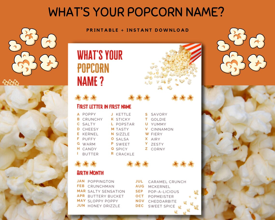 Popcorn What's Your Name Game, Popcorn Name Game, Ready to Pop, Name ...