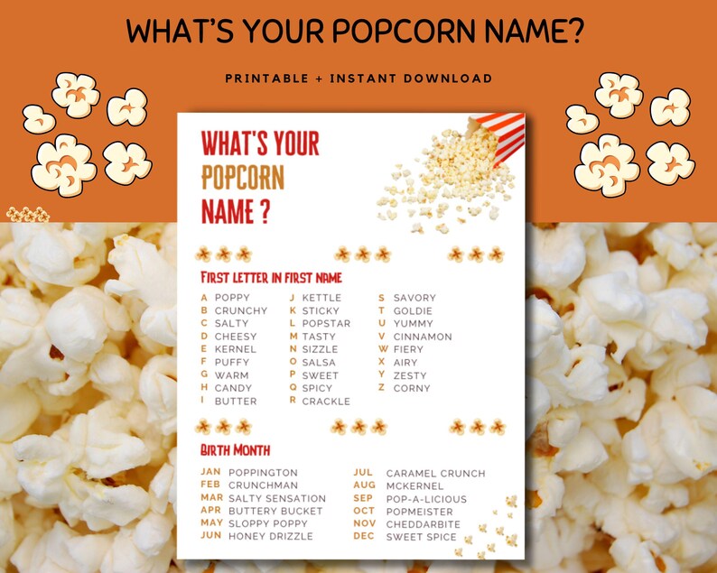 Popcorn What's Your Name Game, Popcorn Name Game, Ready to Pop, Name ...