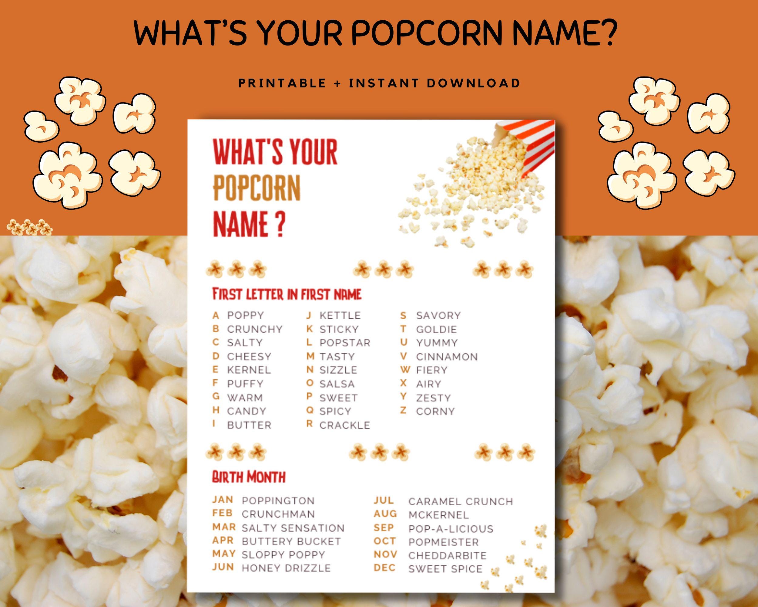 Popcorn What's Your Name Game, Popcorn Name Game, Ready to Pop, Name ...