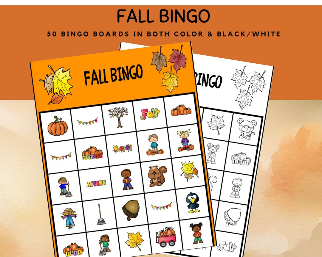 Fall Bingo, 50 Fall Bingo Cards, Fall Picture Bingo, Autumn Bingo ...