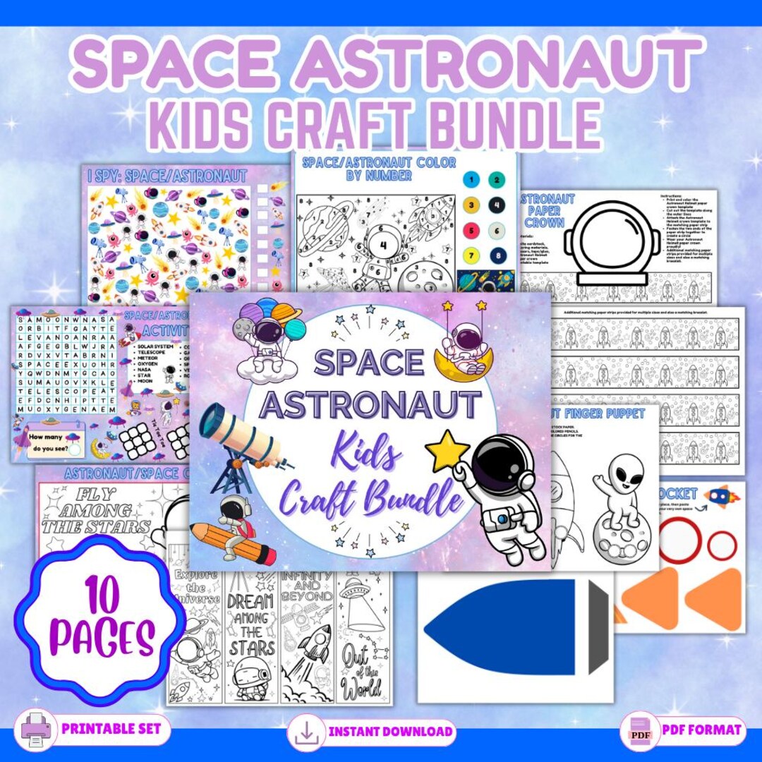 Space Astronaut Kids Craft Bundle | Coloring Pages, Finger Puppets ...