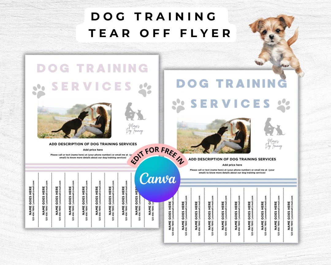 Dog Training Flyer Template | Tear off Flyer Printable | Editable Canva ...