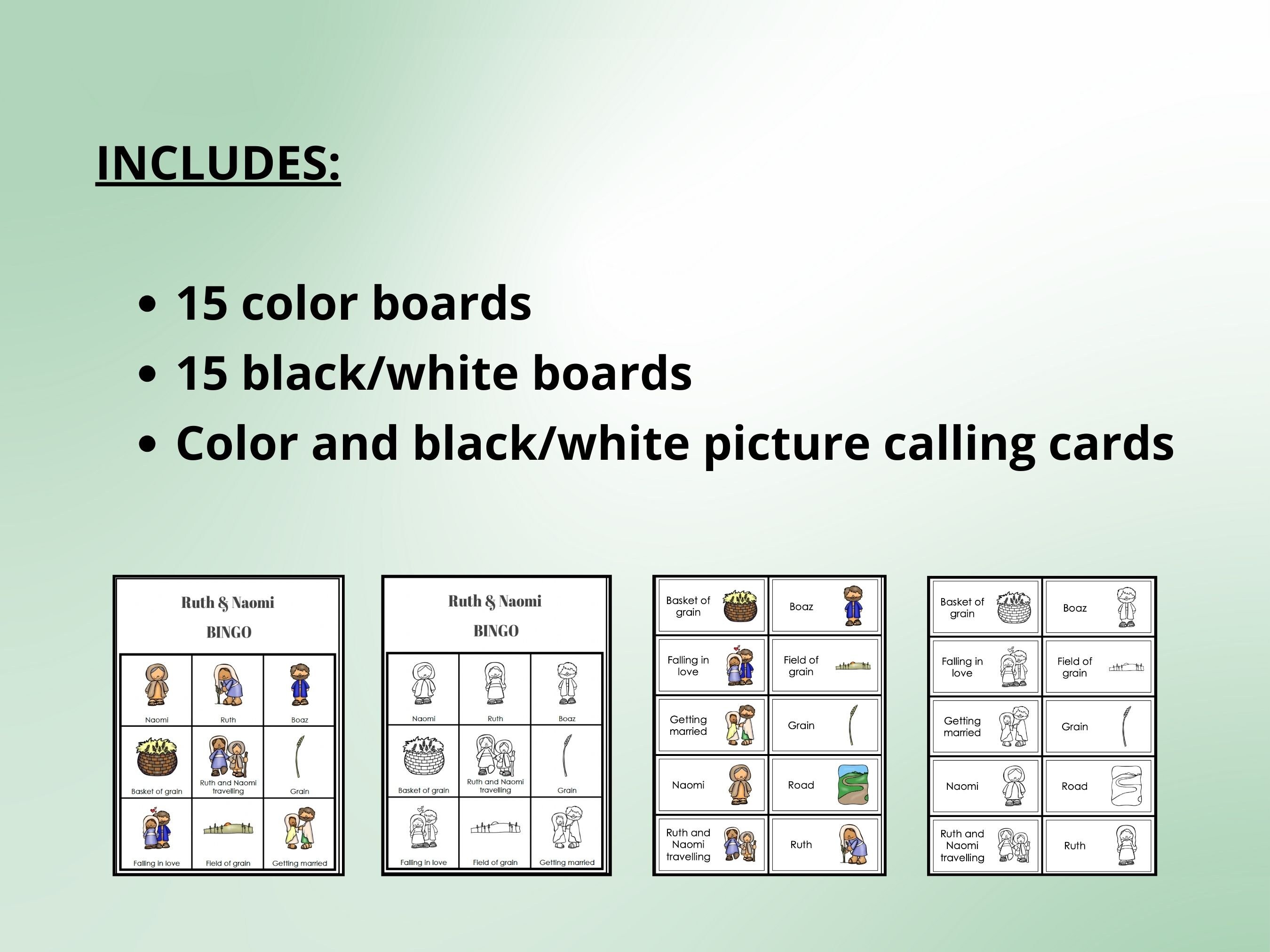 Ruth and Naomi Bingo Set for Kids, Ruth and Boaz Bible Bingo L Old ...