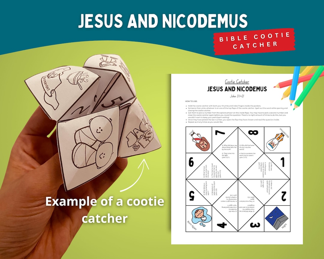 Jesus and Nicodemus Cootie Catcher – Born Again – John 3:1–21 in Color & B/W Versions, Christian ...