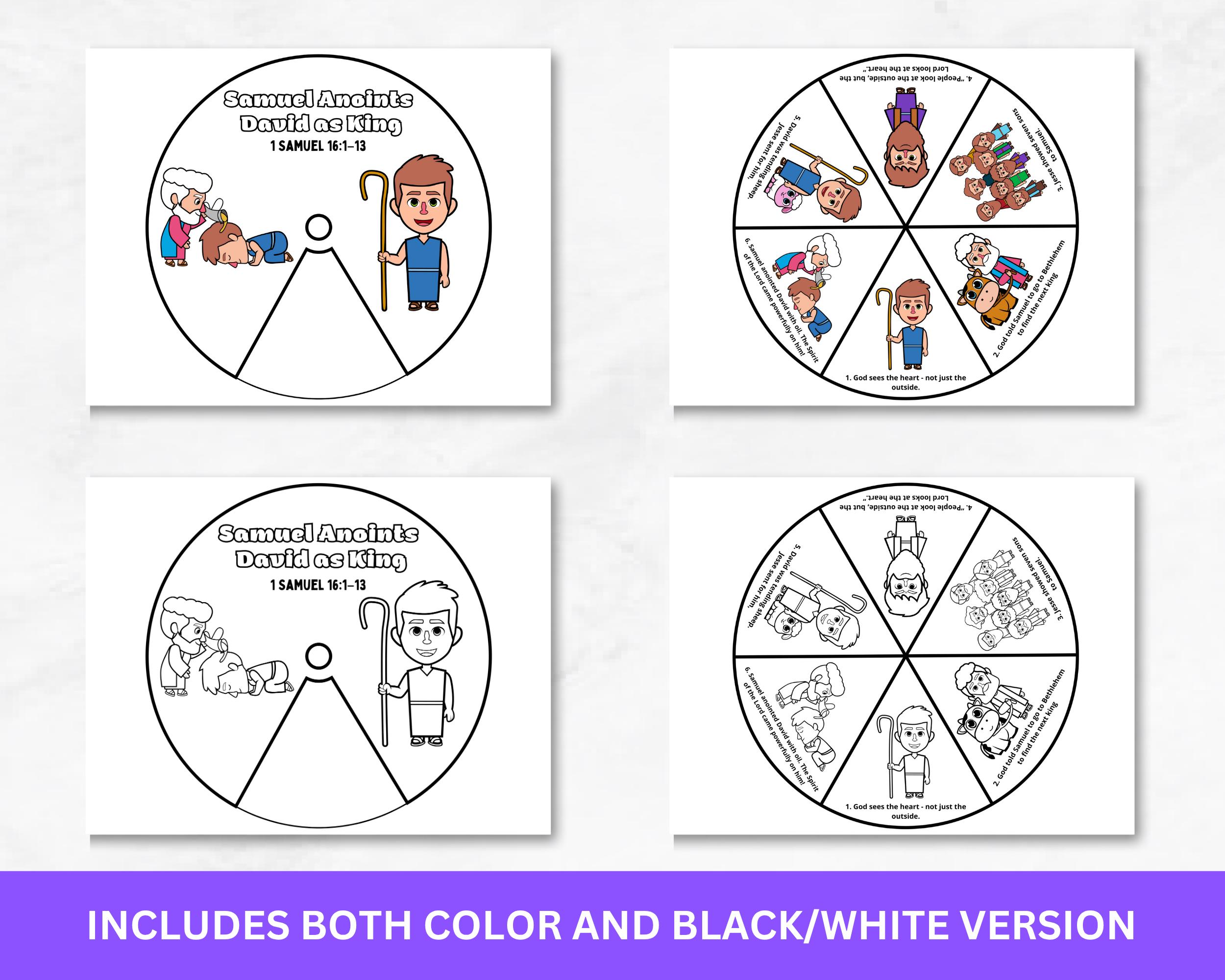 Samuel Anoints David Coloring Wheel | David Anointed King Bible Story ...