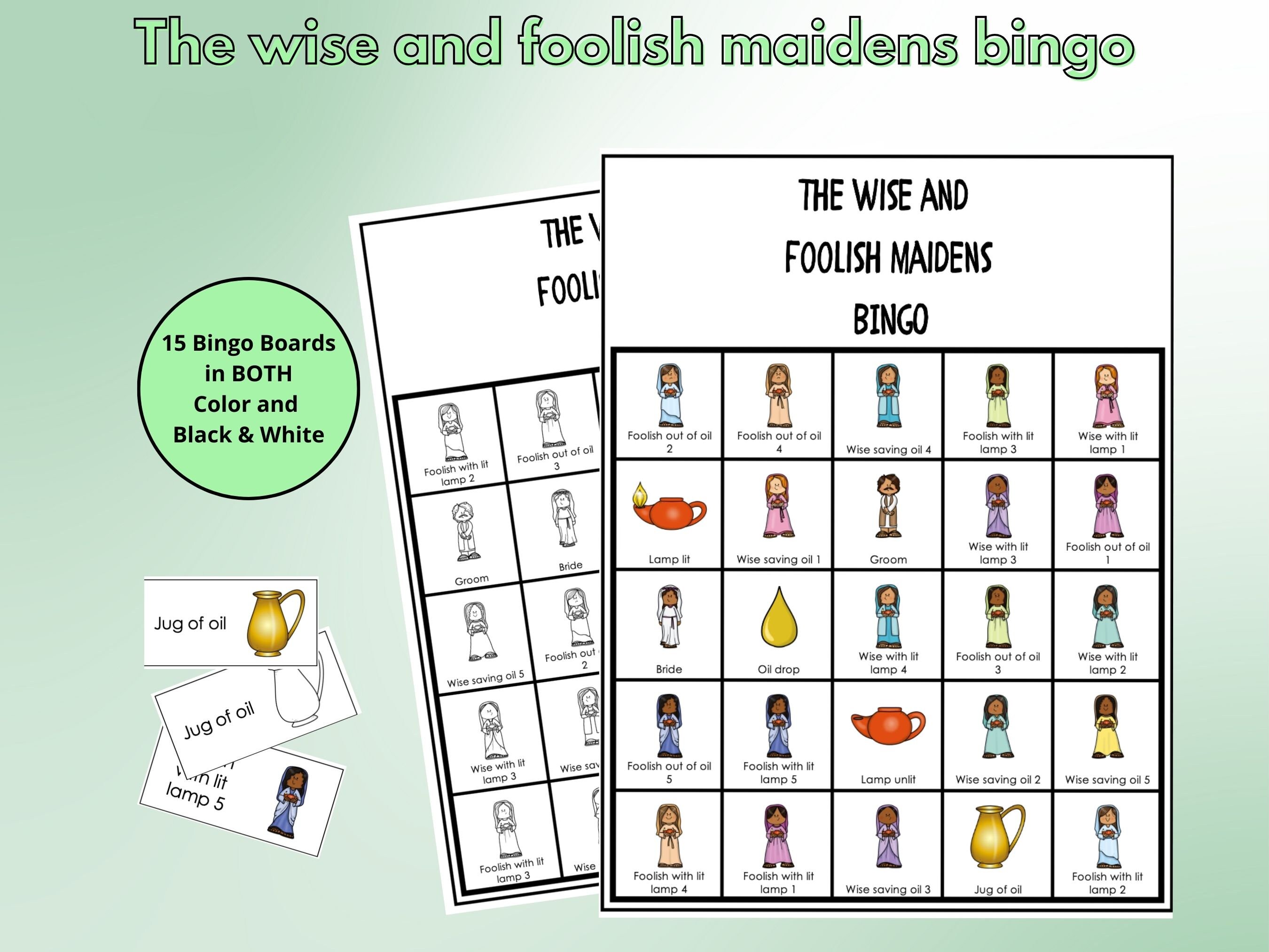 Parable of the Wise and Foolish Maidens Bingo Set for Kids, Parable ...