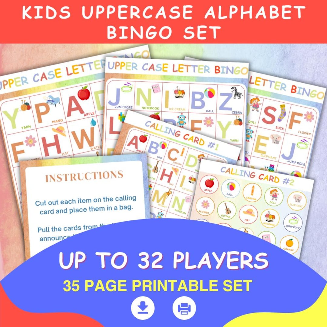Kids Uppercase Alphabet Bingo Set | 35 Pages | Printable Game | up to ...