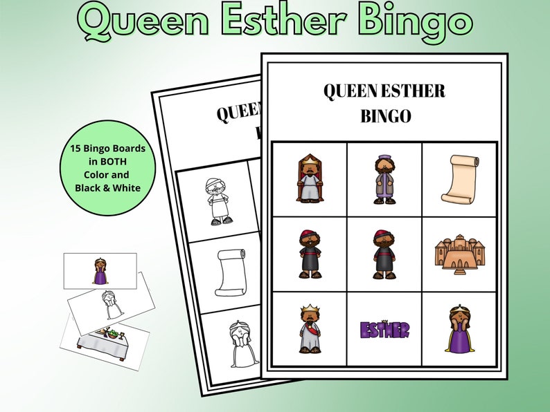 Queen Esther Bingo Set for Kids Bible Story Activity, Esther Bible ...