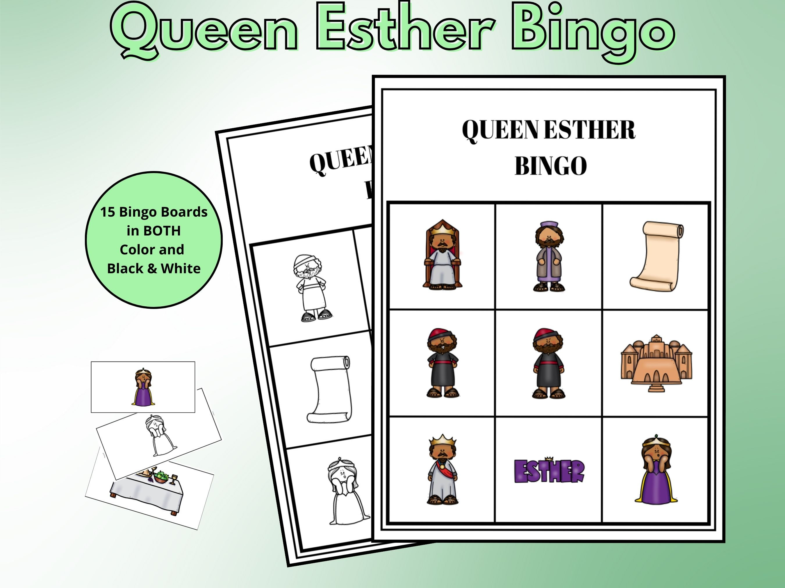 Queen Esther Bingo Set for Kids - Bible Story Activity, Esther Bible ...