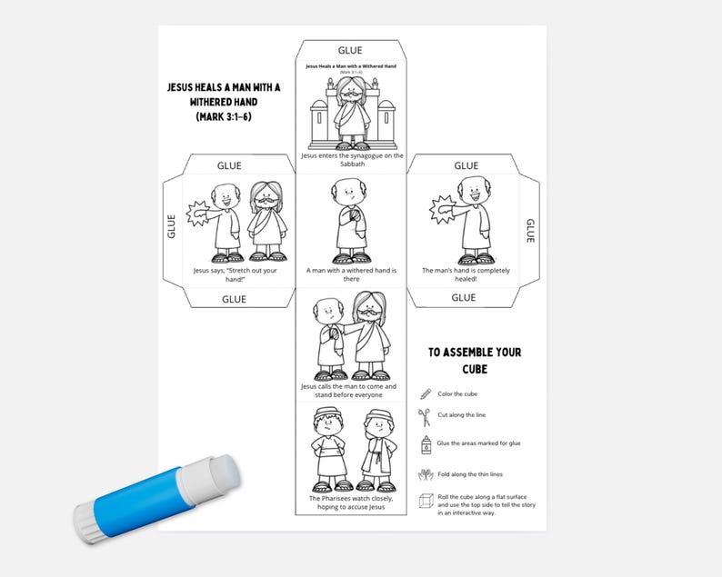 Jesus Heals a Man With a Withered Hand Coloring Cube | Mark 3:1–6 ...