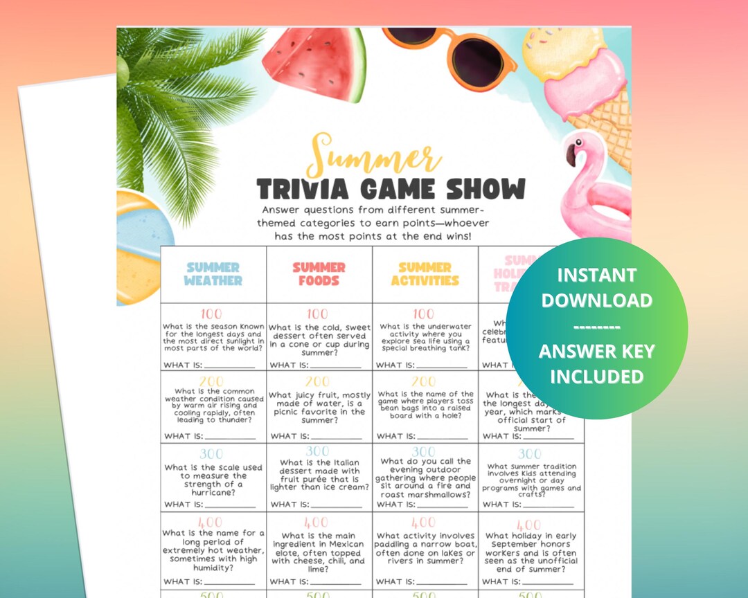 Summer Trivia Game Show for Kids and Adults – Fun Printable Classroom ...
