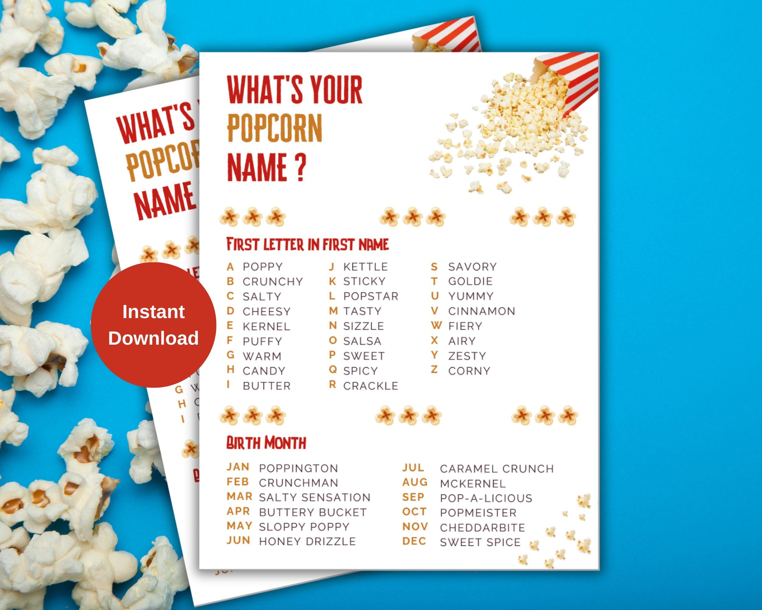 Popcorn What's Your Name Game, Popcorn Name Game, Ready to Pop, Name ...
