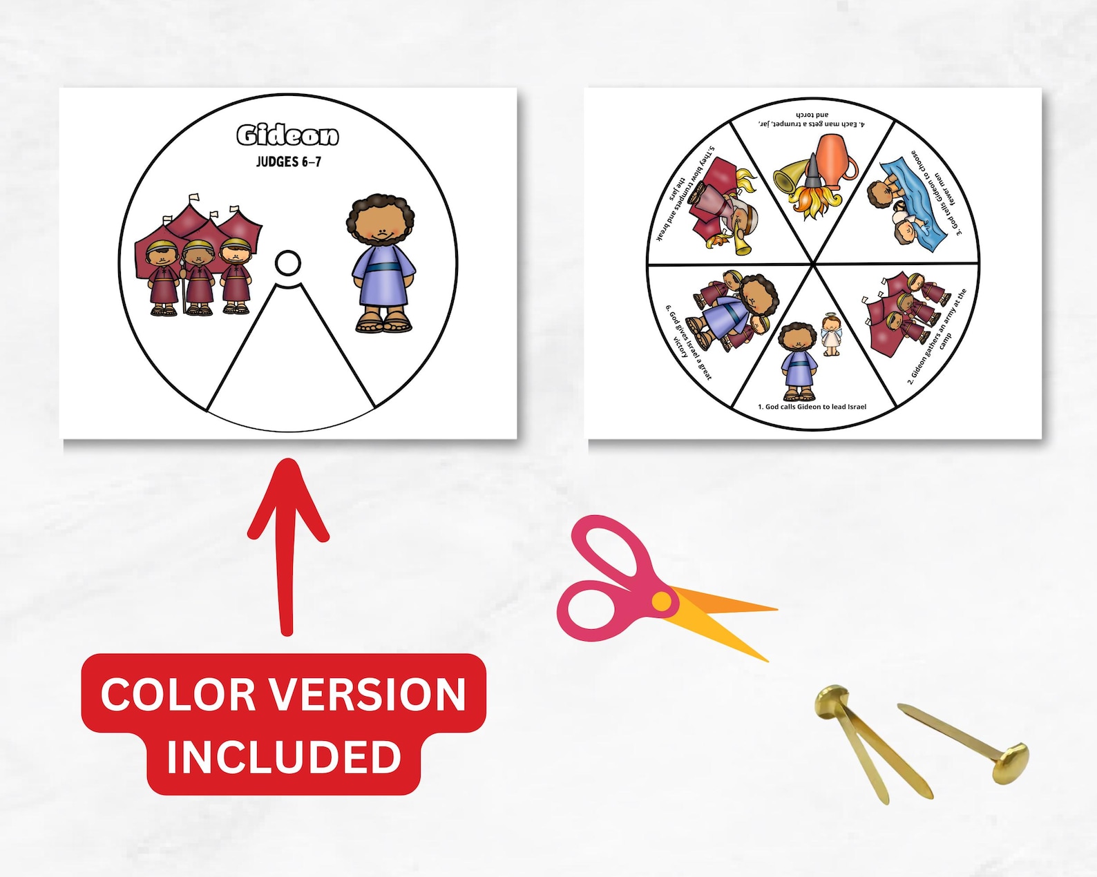 Gideon Bible Story Wheel Printable | Judges 6–7 Kids Activity | Gideon ...
