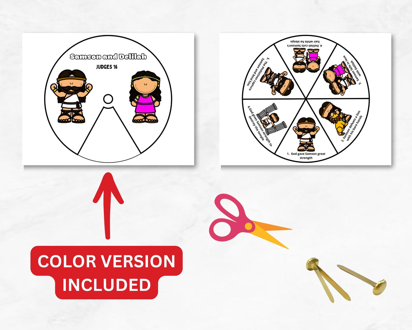 Samson and Delilah Bible Story Wheel Printable | Judges 16 Sunday ...