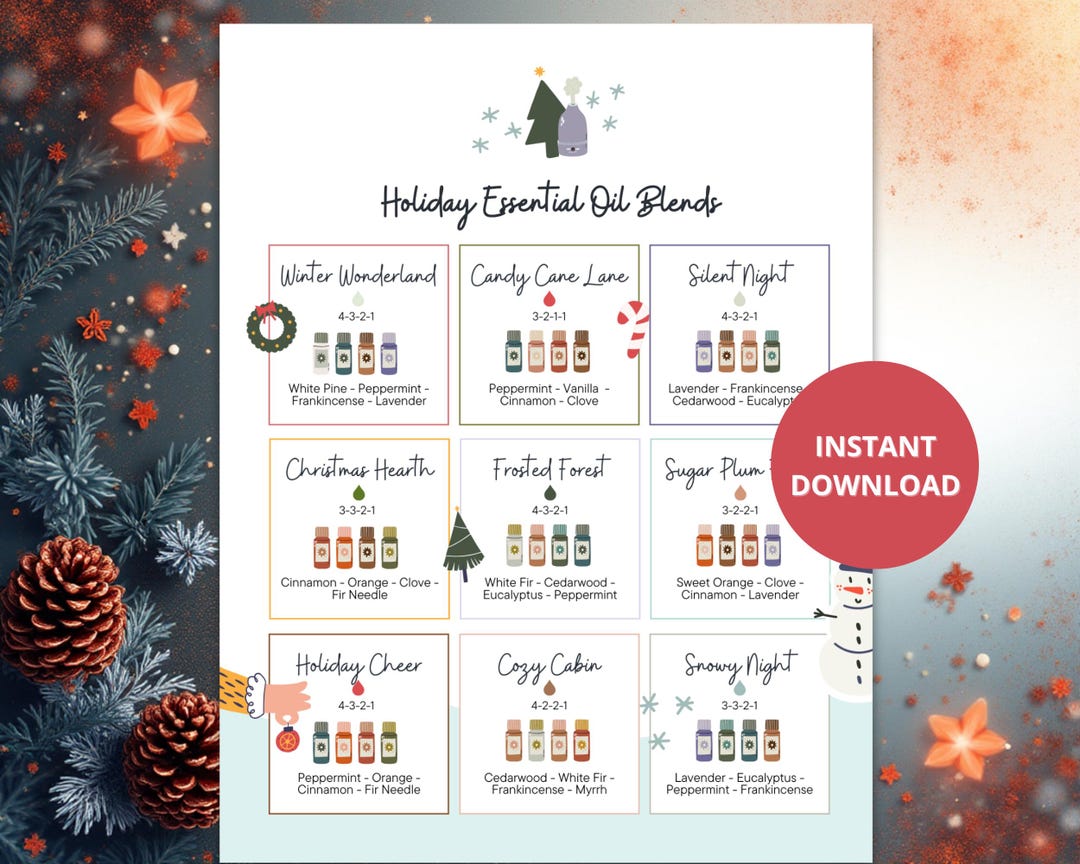 Holiday Essential Oil Blends Chart | Christmas Diffuser Recipes | Cozy ...