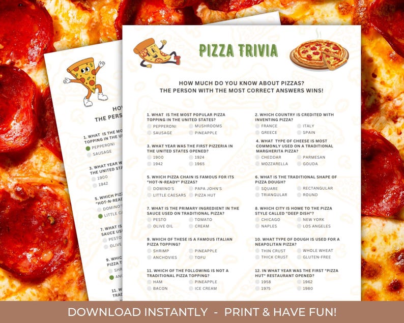 Pizza Trivia Game Printable, Pizza Trivia Game, Trivia Questions ...
