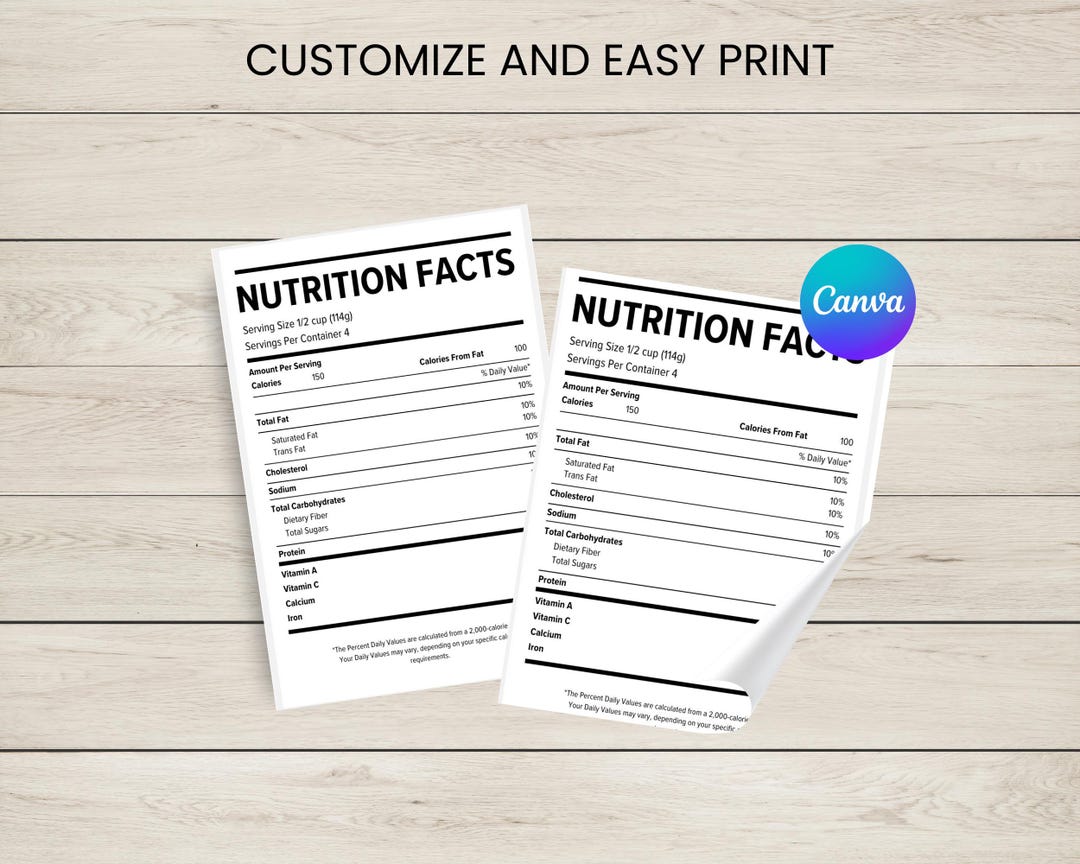 Editable Nutrition Facts Label Template | Canva | 2 Sizes | Digital ...
