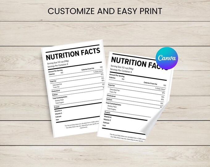 Editable Nutrition Facts Label Template | Canva | 2 Sizes | Digital ...