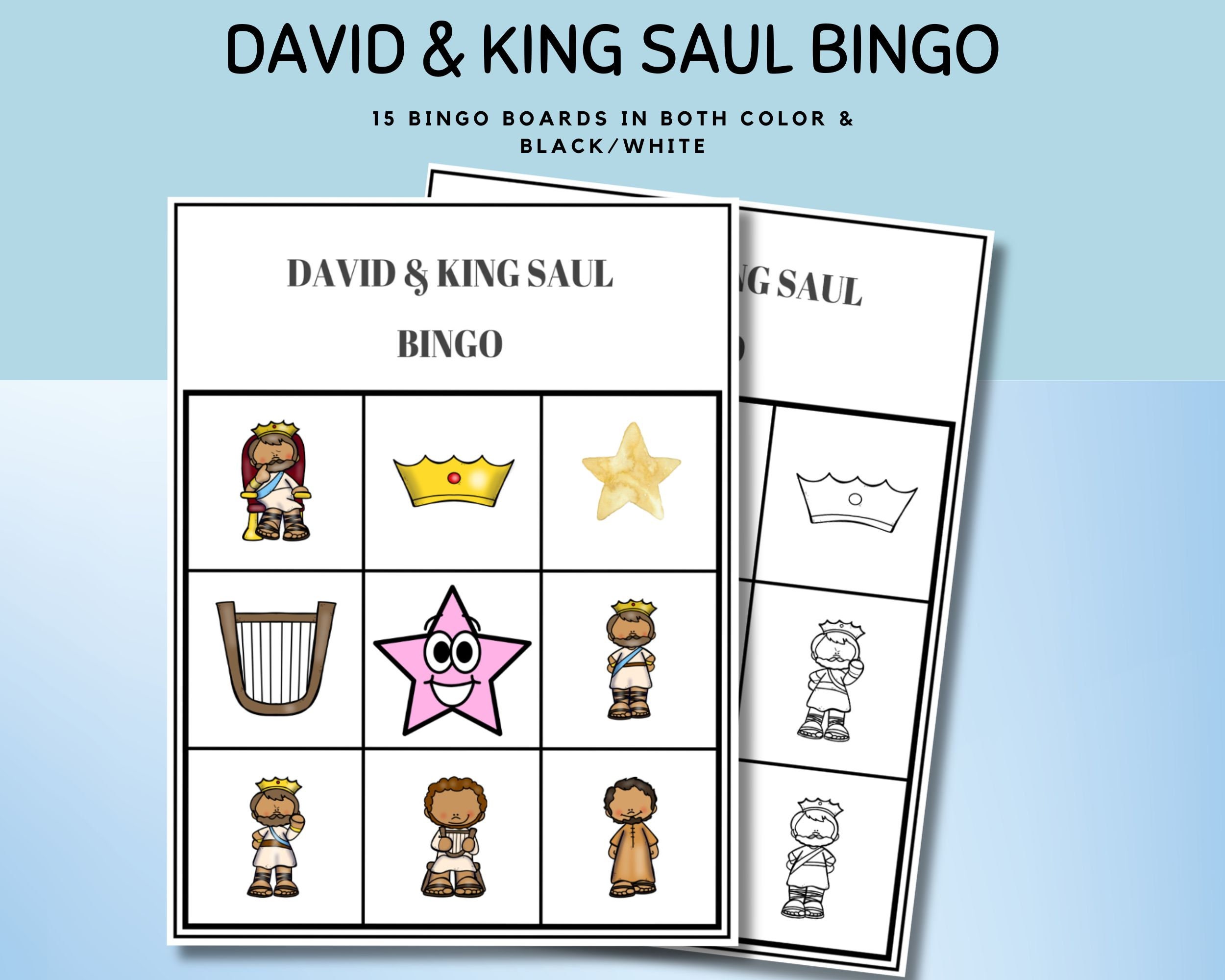 David and King Saul Bingo Set for Kids - Bible Story Activity, David ...