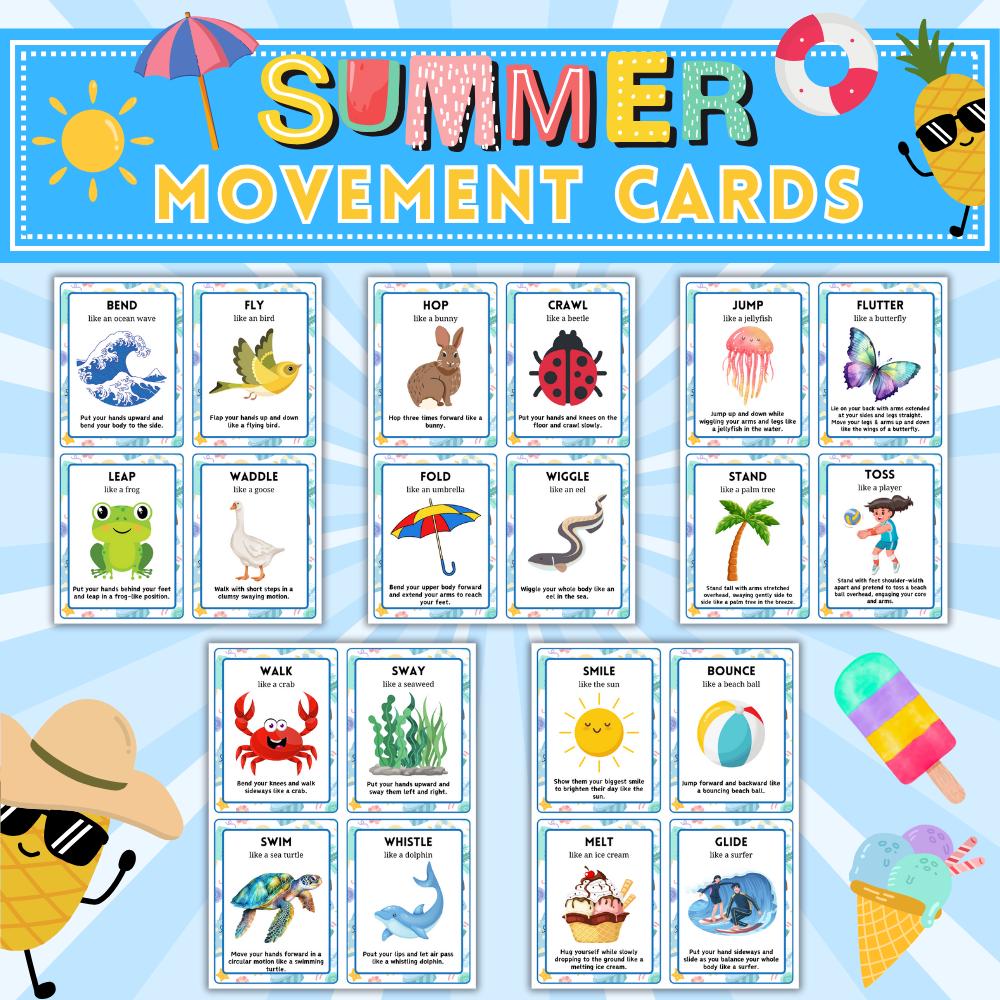 40 Summer Movement Cards | Kids Activity Game | Instant Download PDF ...