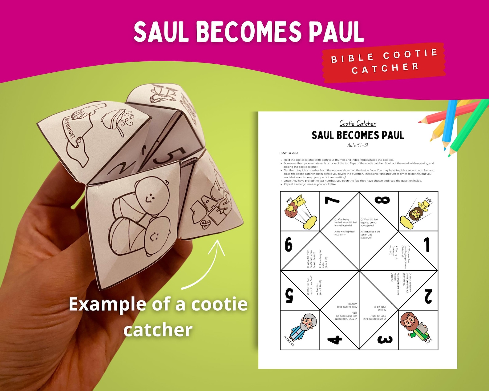 Saul Becomes Paul Cootie Catcher – Conversion of Saul – Acts 9:1–31 in ...