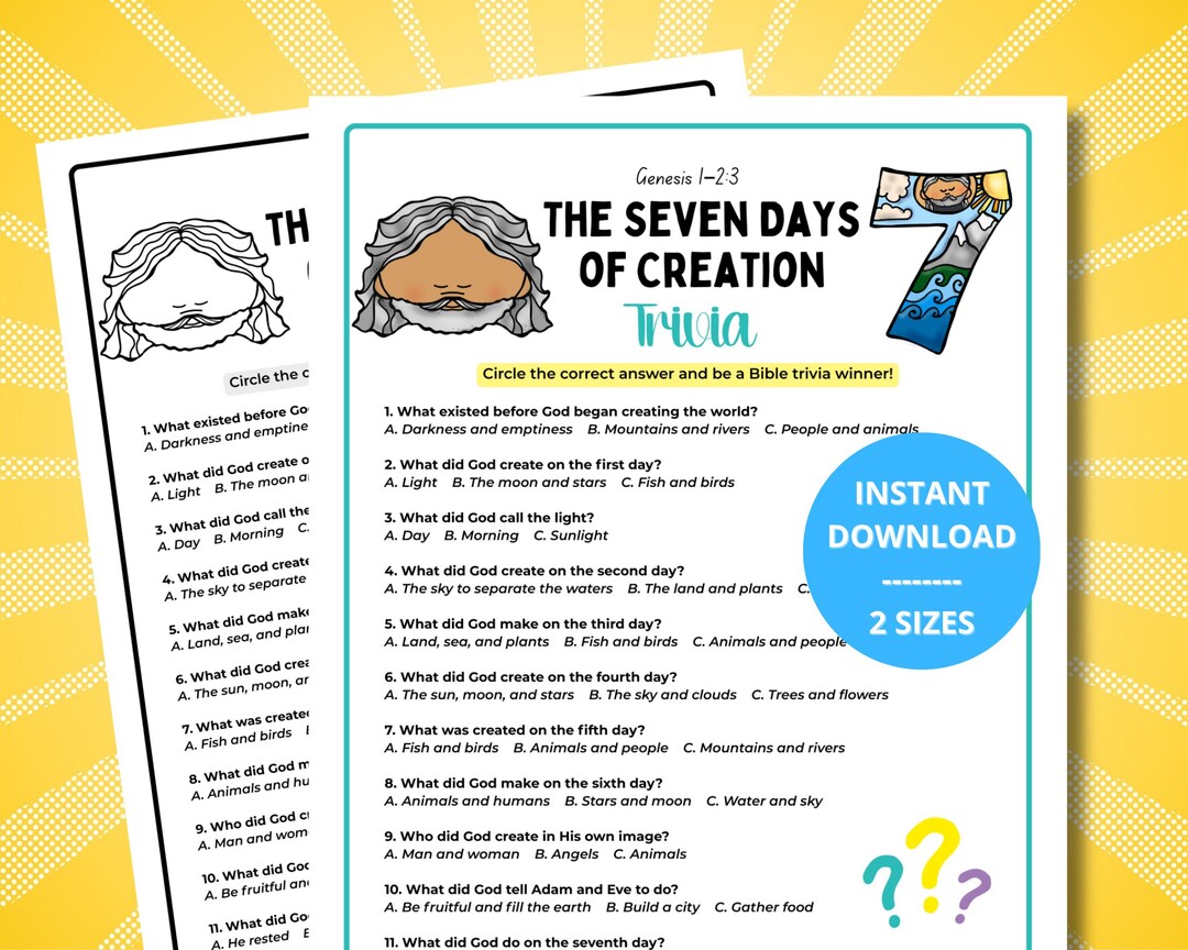 Seven Days of Creation Bible Trivia Game | God Creates the World Kids ...