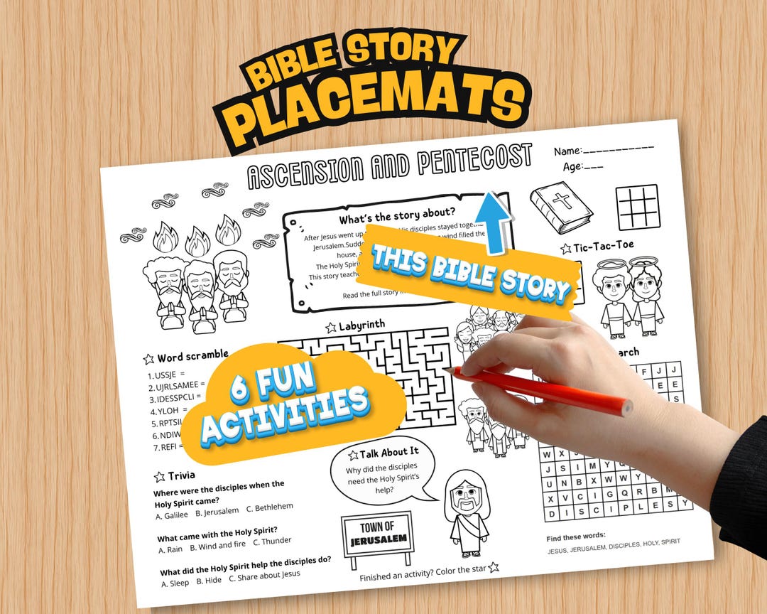 Ascension and Pentecost Bible Story Placemat | Acts 1–2 Ascension of ...