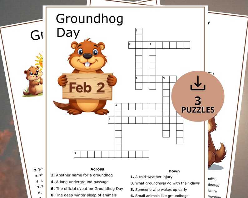 Groundhog Day Puzzle Worksheets for Kids | Printable Crossword ...