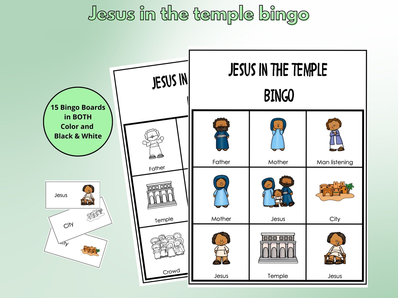 Jesus in the Temple Bingo Set for Kids, Young Jesus in the Temple Bible ...