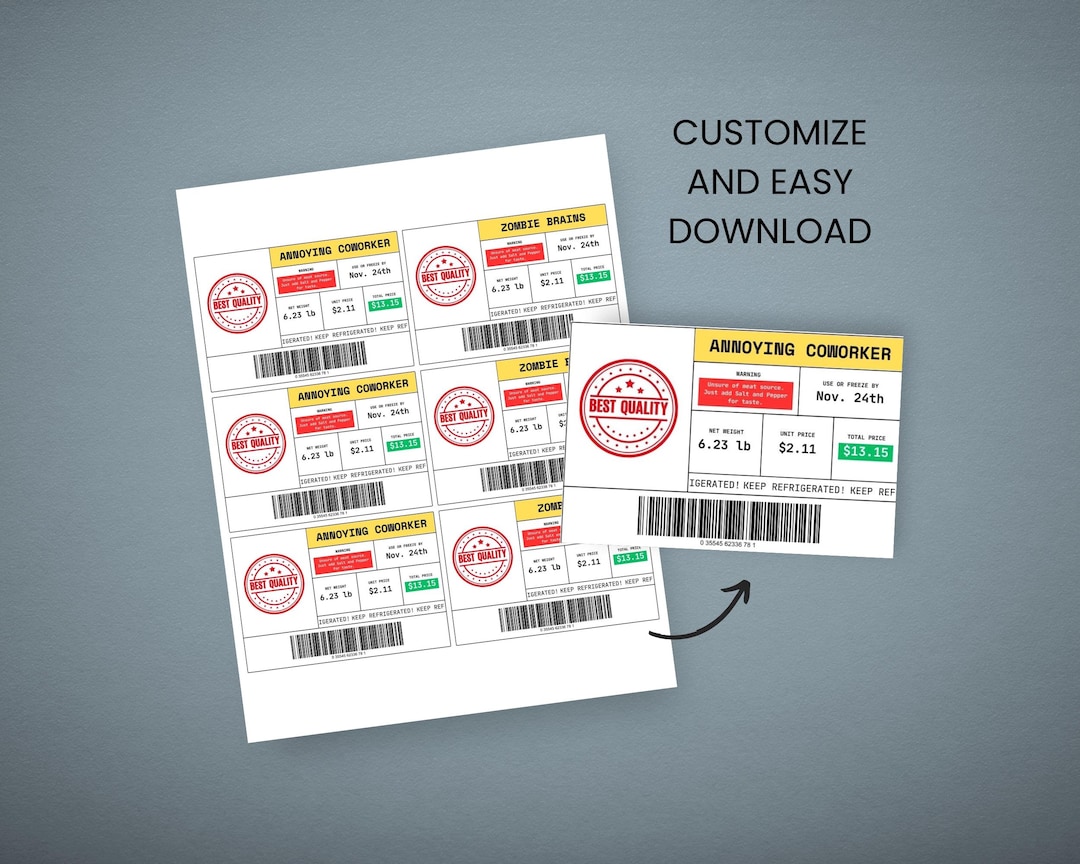 Editable Product Name Label Template, Gag Gift, Meat Labels, Halloween ...