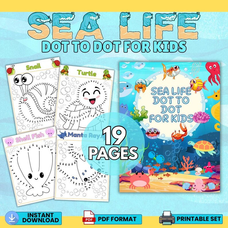 Sea Life Dot to Dot Printable for Kids | Ocean Animal Connect the Dots ...